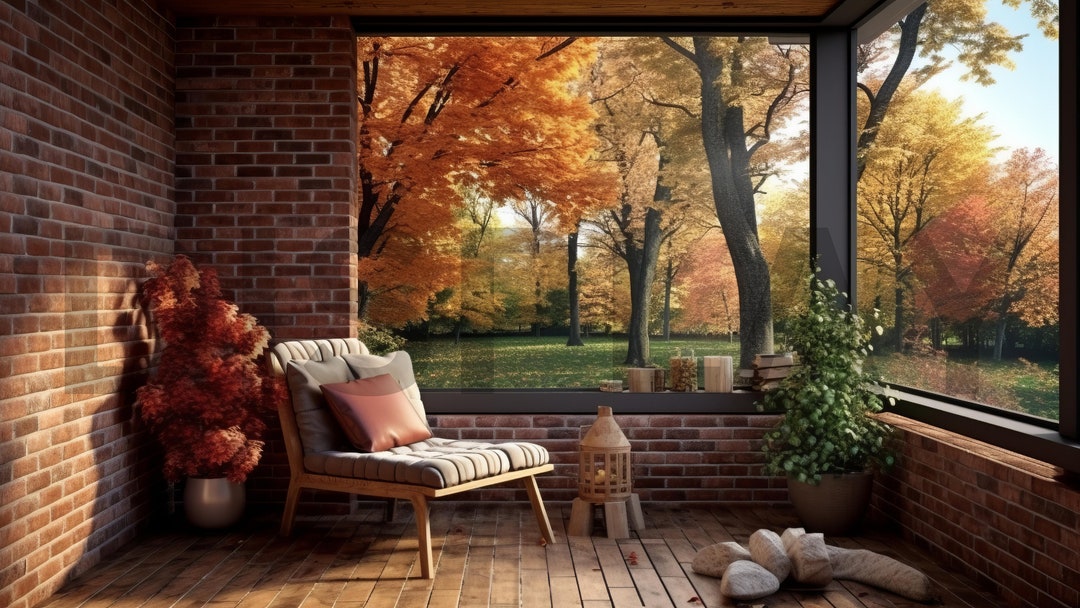 English Cottage Style Fall Virtual Background, Patio Backdrop ...