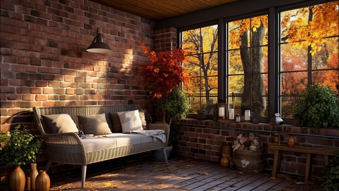 English Cottage Style Fall Virtual Background, Patio Backdrop ...