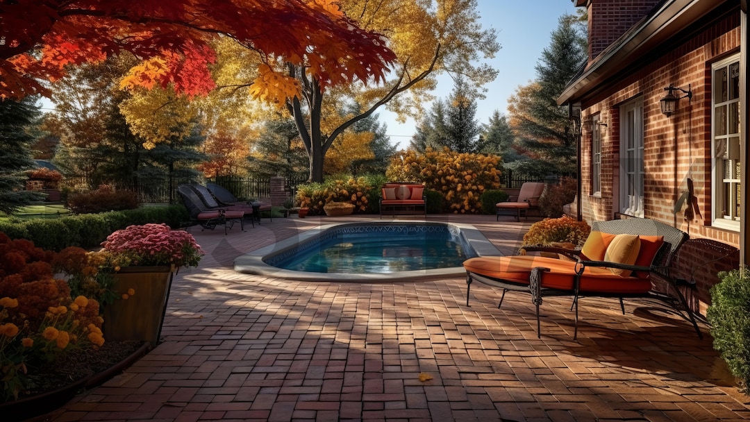 English Cottage Style Fall Virtual Background, Patio Backdrop ...