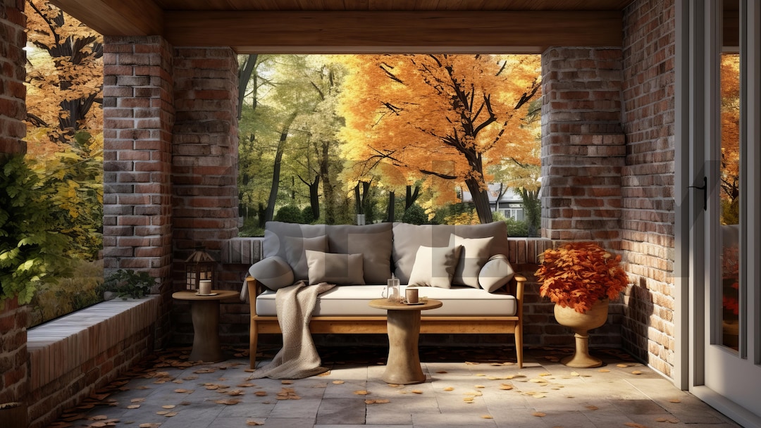 English Cottage Style Fall Virtual Background, Patio Backdrop ...