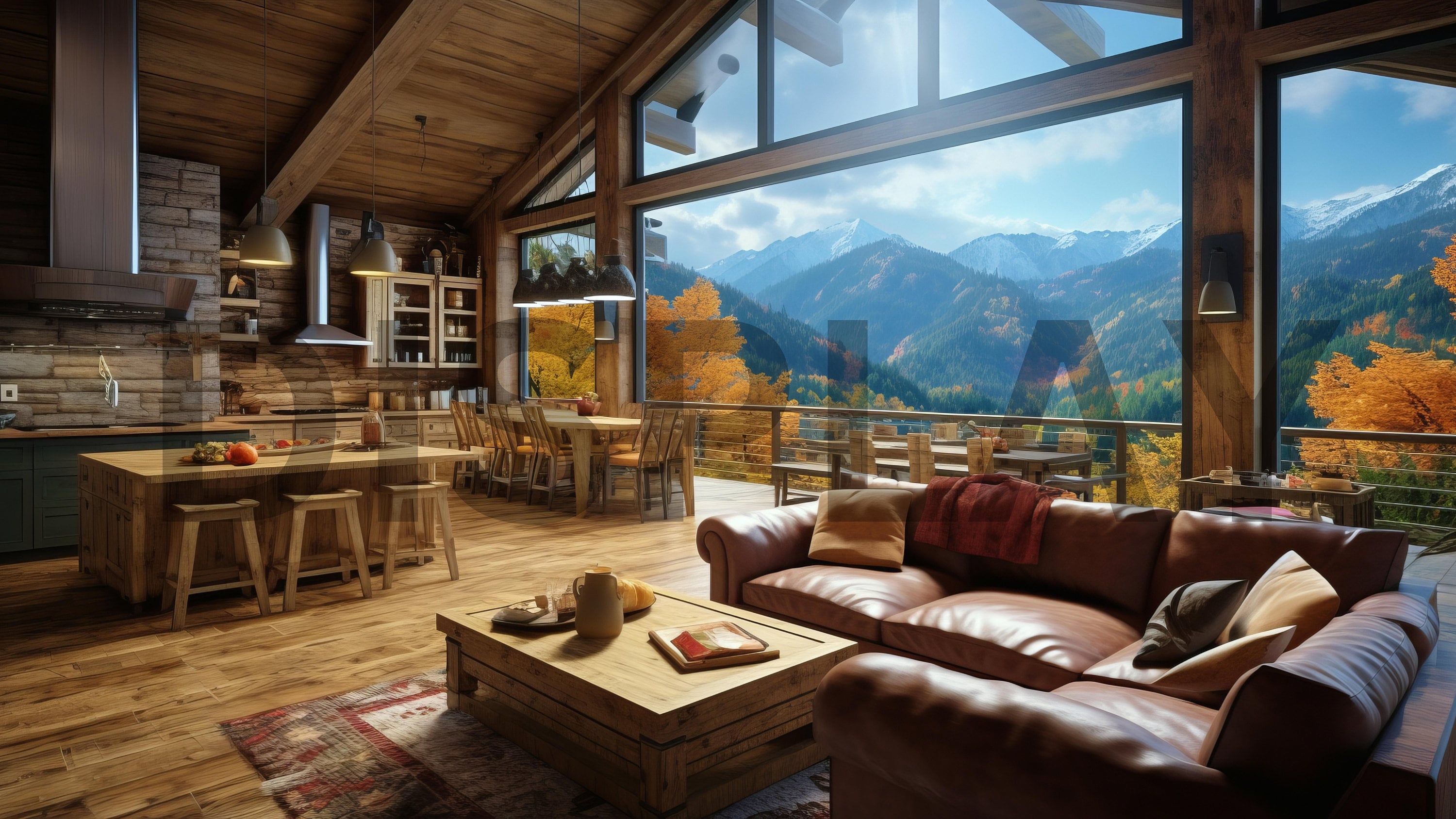 Autumn Rustic Modern Cabin Virtual Background, Mountain Color Backdrop ...