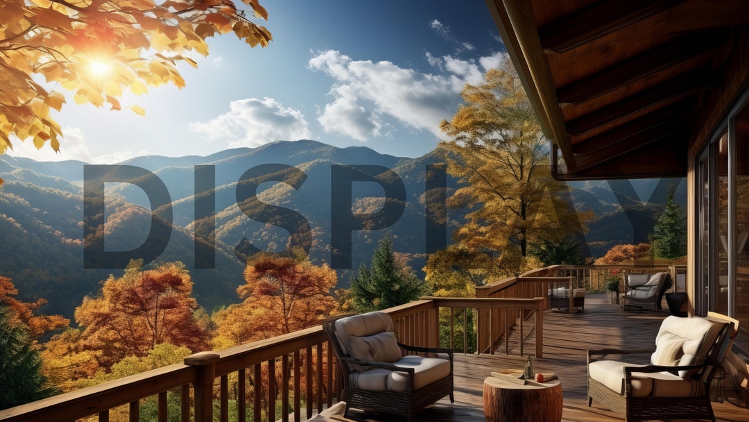 Autumn Rustic Modern Cabin Virtual Background, Porch Deck Backdrop ...