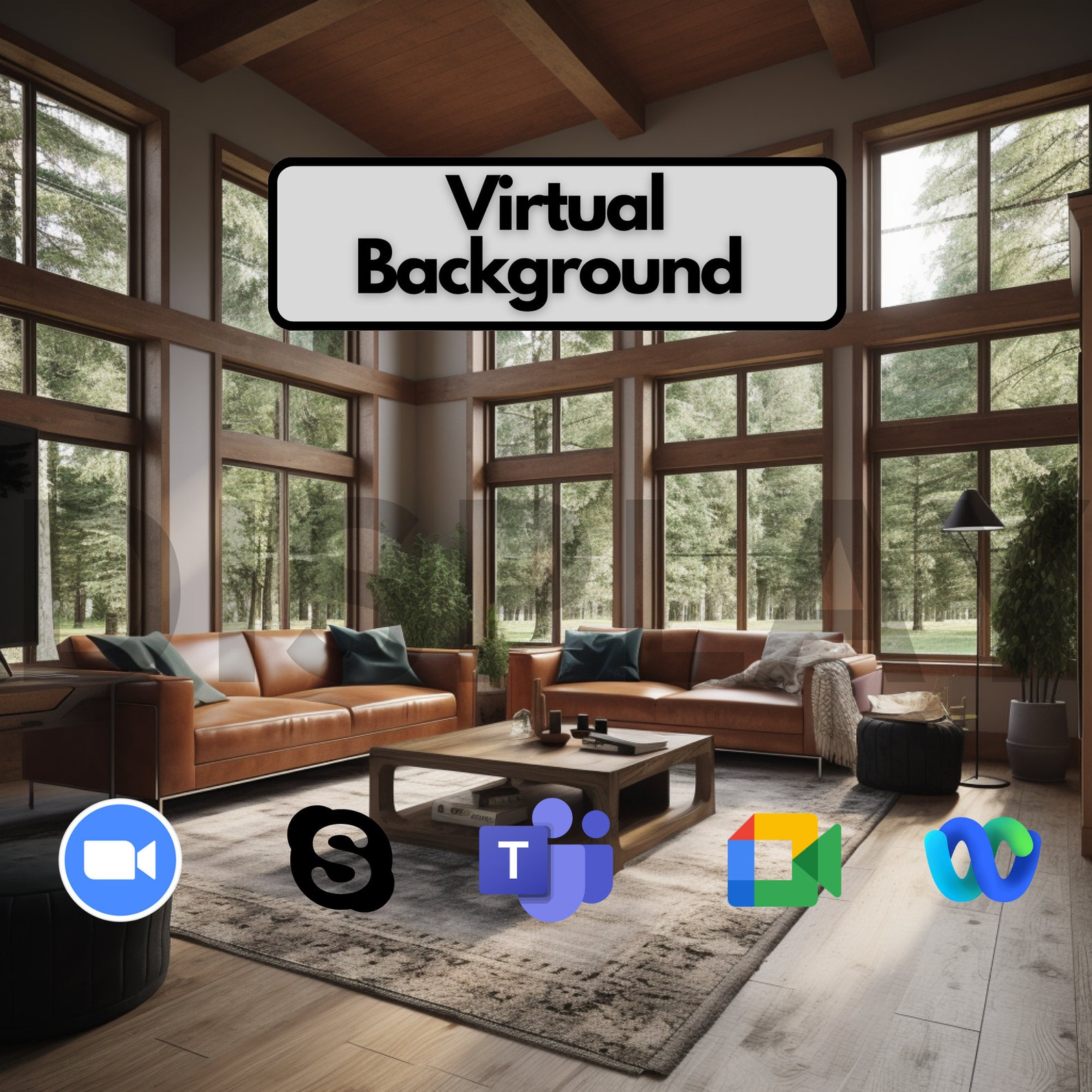 Family Room Virtual Background, Office Backdrop, Zoom, Facebook ...