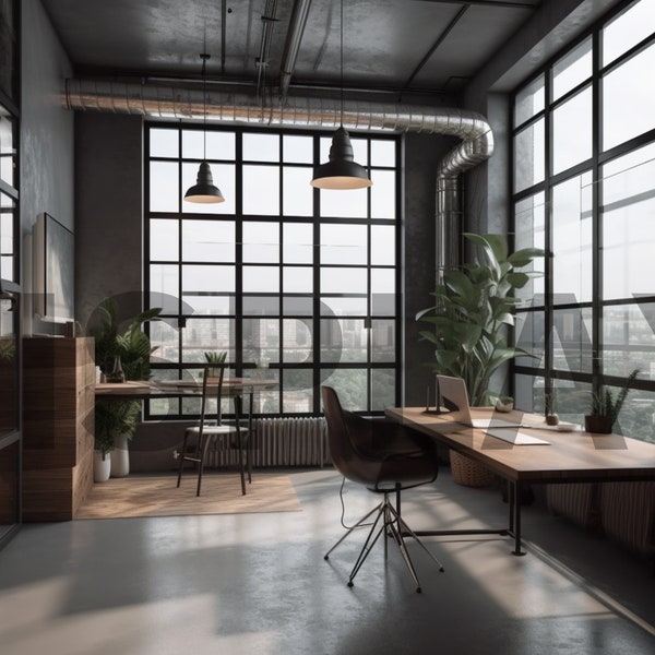 Loft Industrial Virtual Background, Office Backdrop, Zoom, Facebook ...