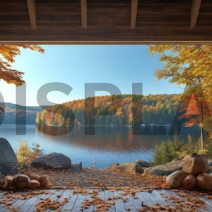 Autumn Rustic Modern Cabin Virtual Background, Porch Deck Backdrop ...
