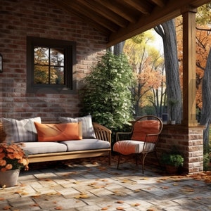 English Cottage Style Fall Virtual Background, Patio Backdrop ...