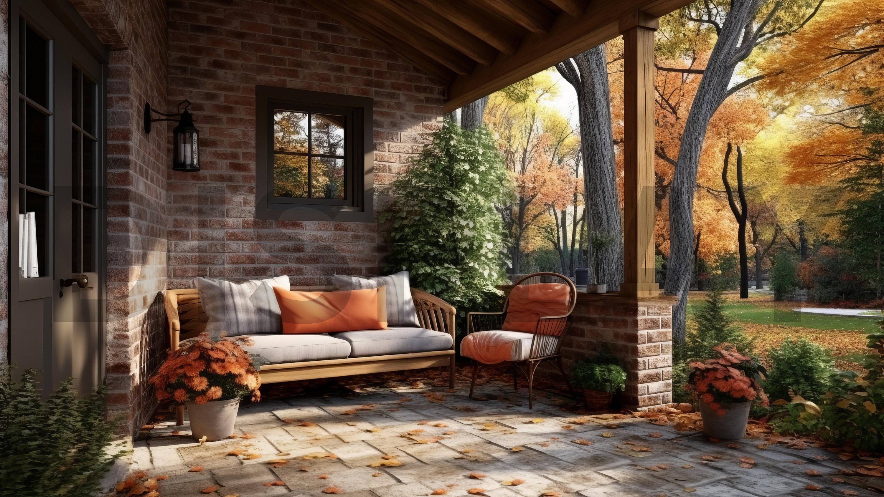 English Cottage Style Fall Virtual Background, Patio Backdrop ...
