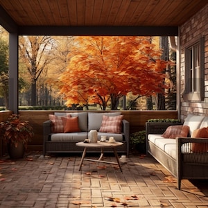 English Cottage Style Fall Virtual Background, Patio Backdrop ...