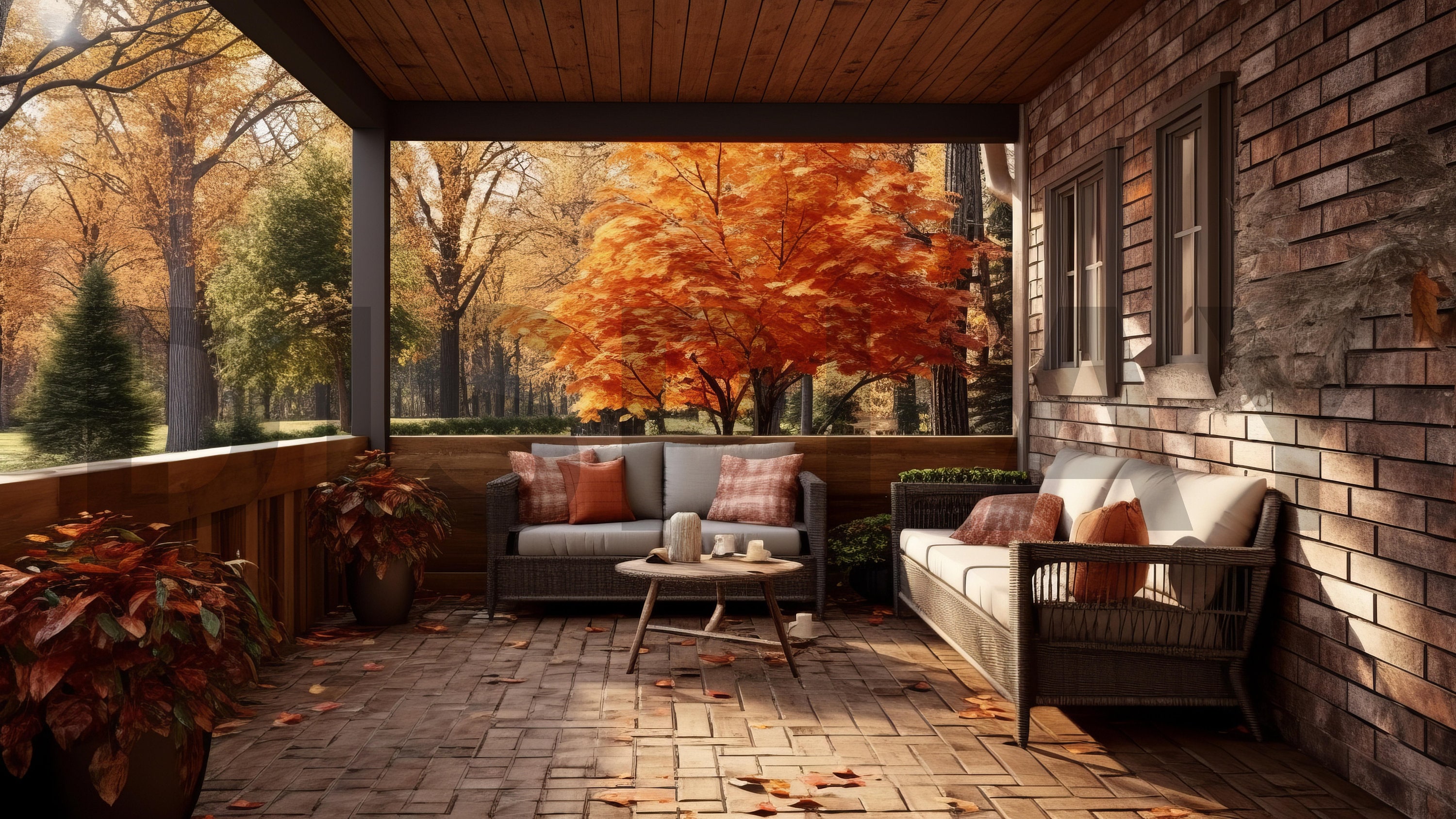 English Cottage Style Fall Virtual Background, Patio Backdrop ...