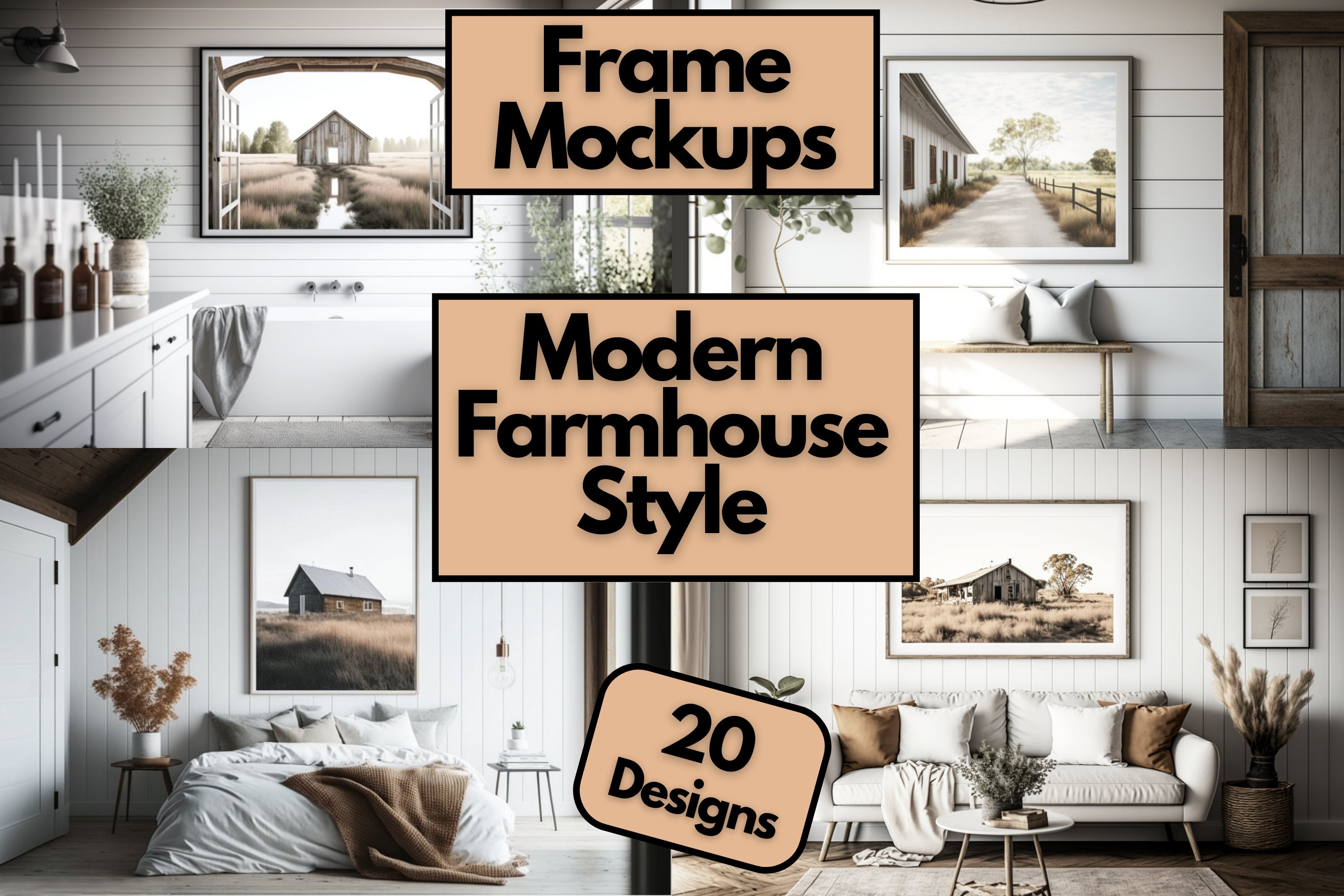 20 Frame Mockup Bundle, Farmhouse Modern, Kitchen, Bedroom, Office ...