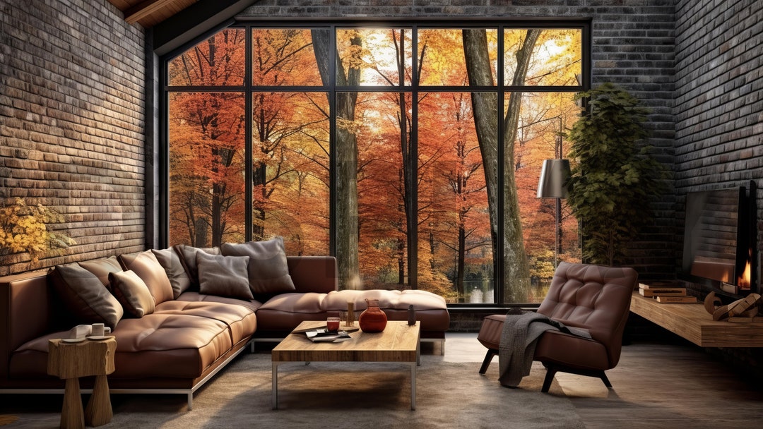 English Cottage Style Fall Virtual Background, Living Room Backdrop ...
