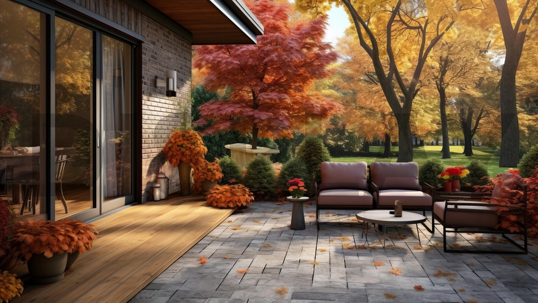 English Cottage Style Fall Virtual Background, Patio Backdrop ...
