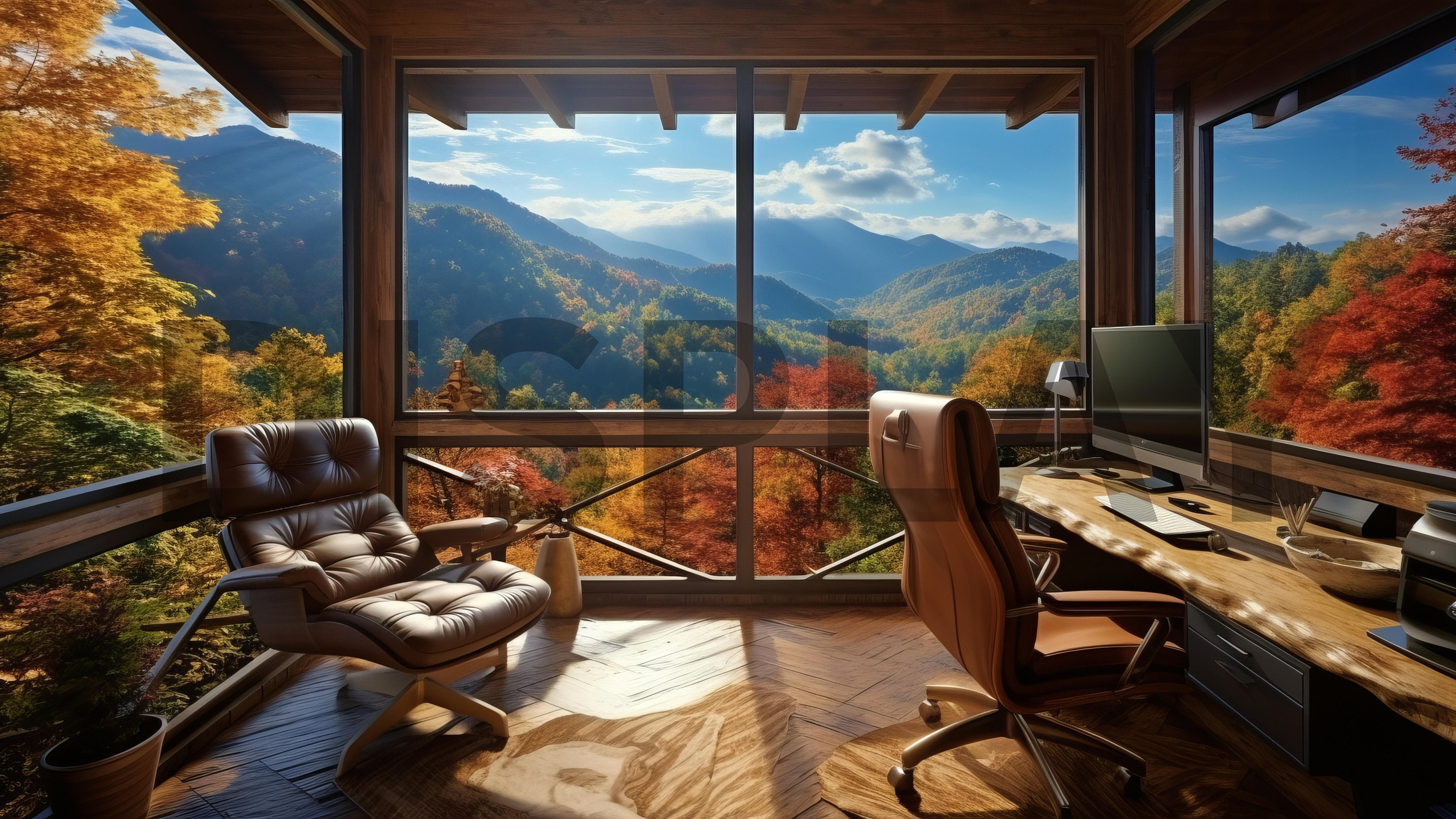 Virtual Background, Autumn Modern Cabin Style, Living Room Backdrop ...