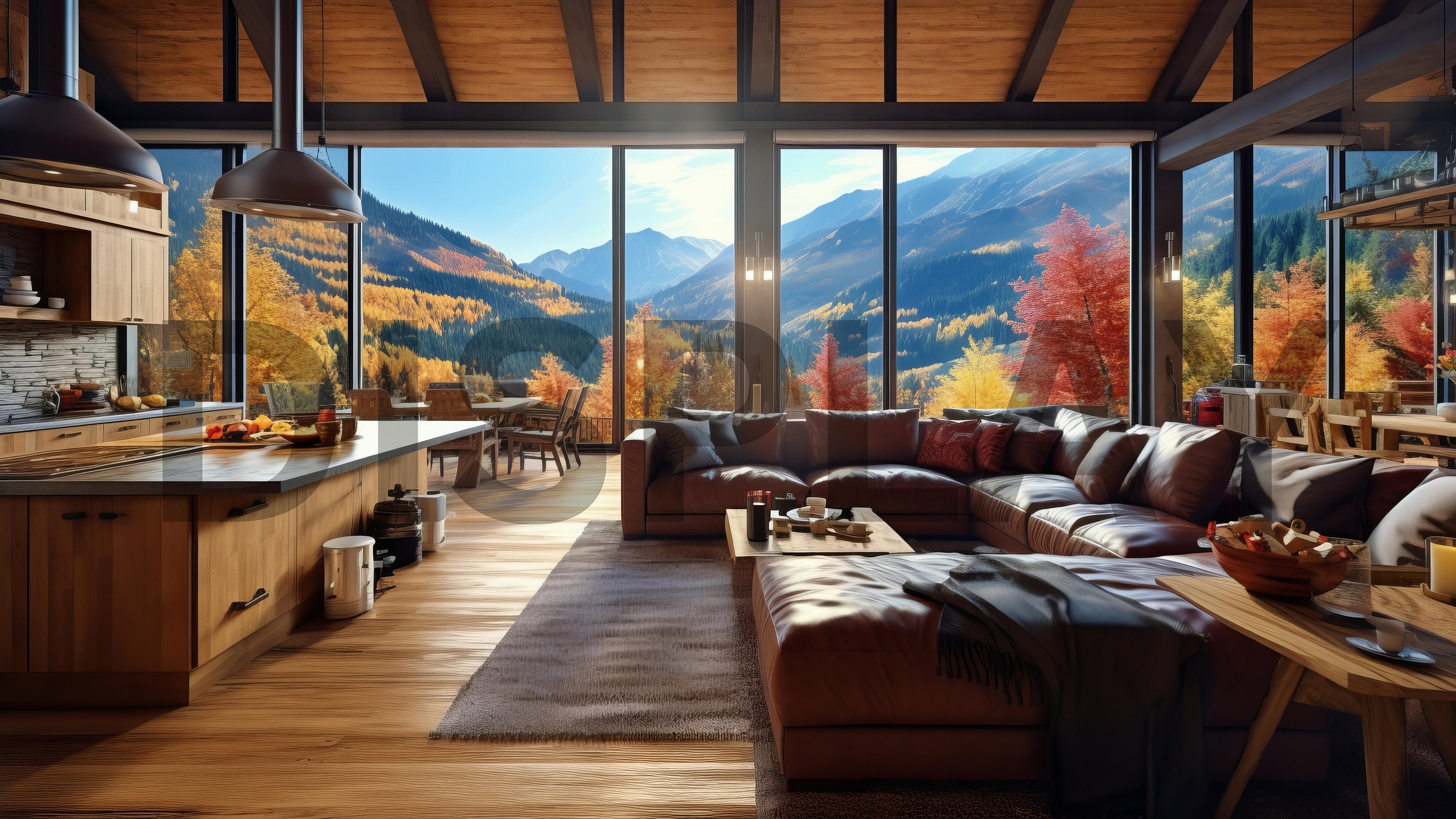 Autumn Rustic Modern Cabin Virtual Background, Mountain Color Backdrop ...