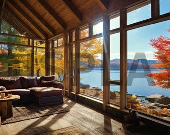 Virtual Background Autumn Modern Cabin Style Living Room - Etsy