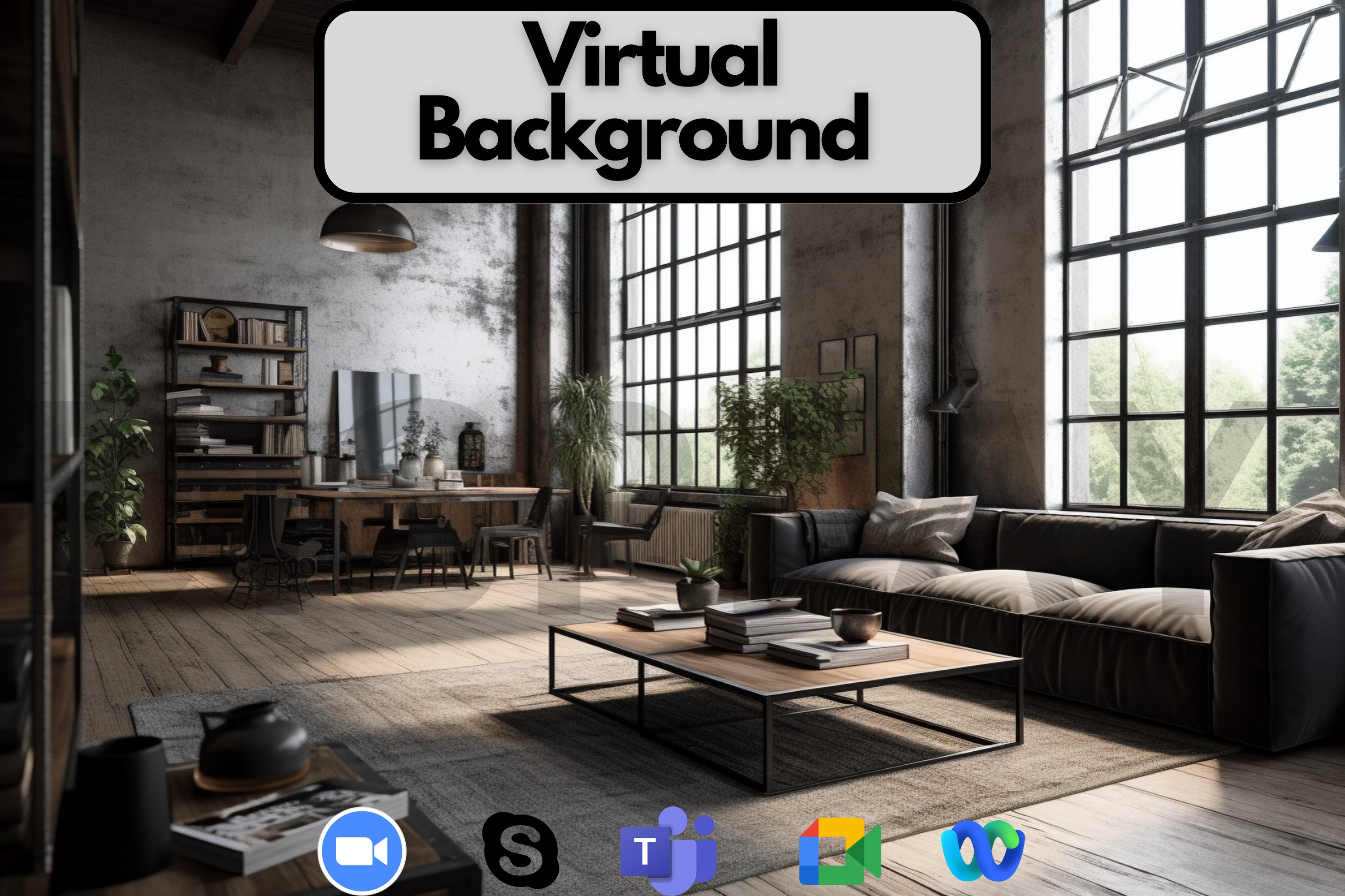 Loft Industrial Virtual Background, Office Backdrop, Zoom, Facebook ...