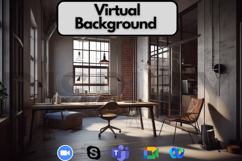 Loft Industrial Zoom Virtual Backgrounds Office Background - Etsy