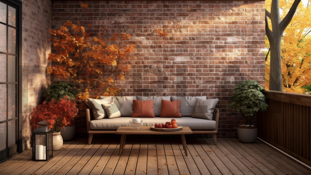 English Cottage Style Fall Virtual Background, Patio Backdrop ...