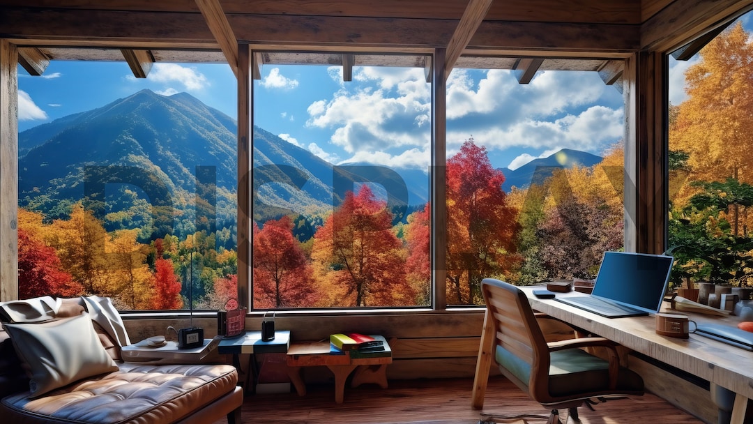 Autumn Rustic Modern Cabin Virtual Background, Porch Deck Backdrop ...