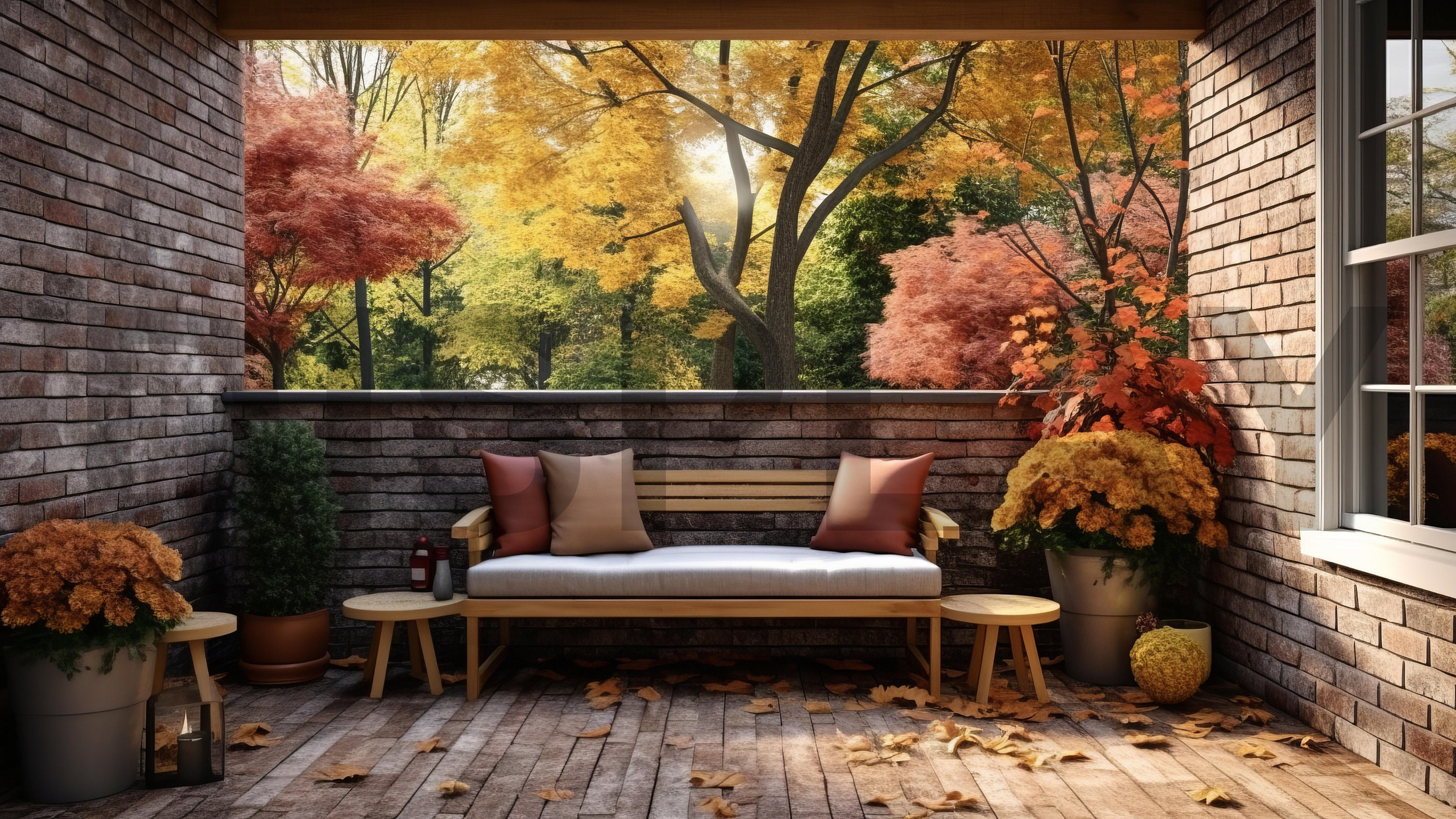 English Cottage Style Fall Virtual Background, Patio Backdrop ...