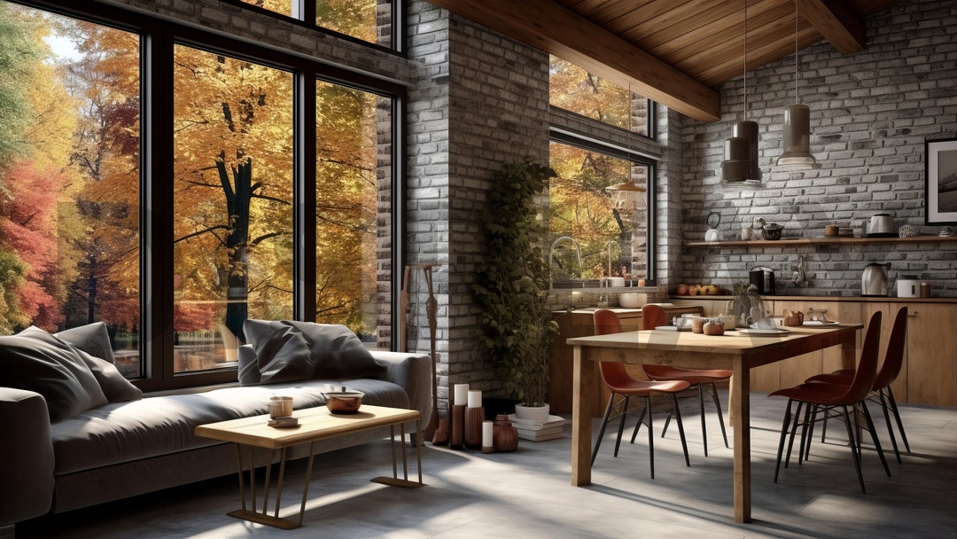 English Cottage Style Fall Virtual Background, Living Room Backdrop ...