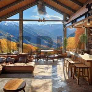 Autumn Rustic Modern Cabin Virtual Background, Mountain Color Backdrop ...