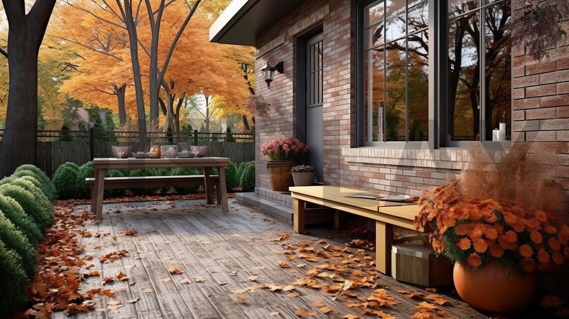 English Cottage Style Fall Virtual Background, Patio Backdrop ...