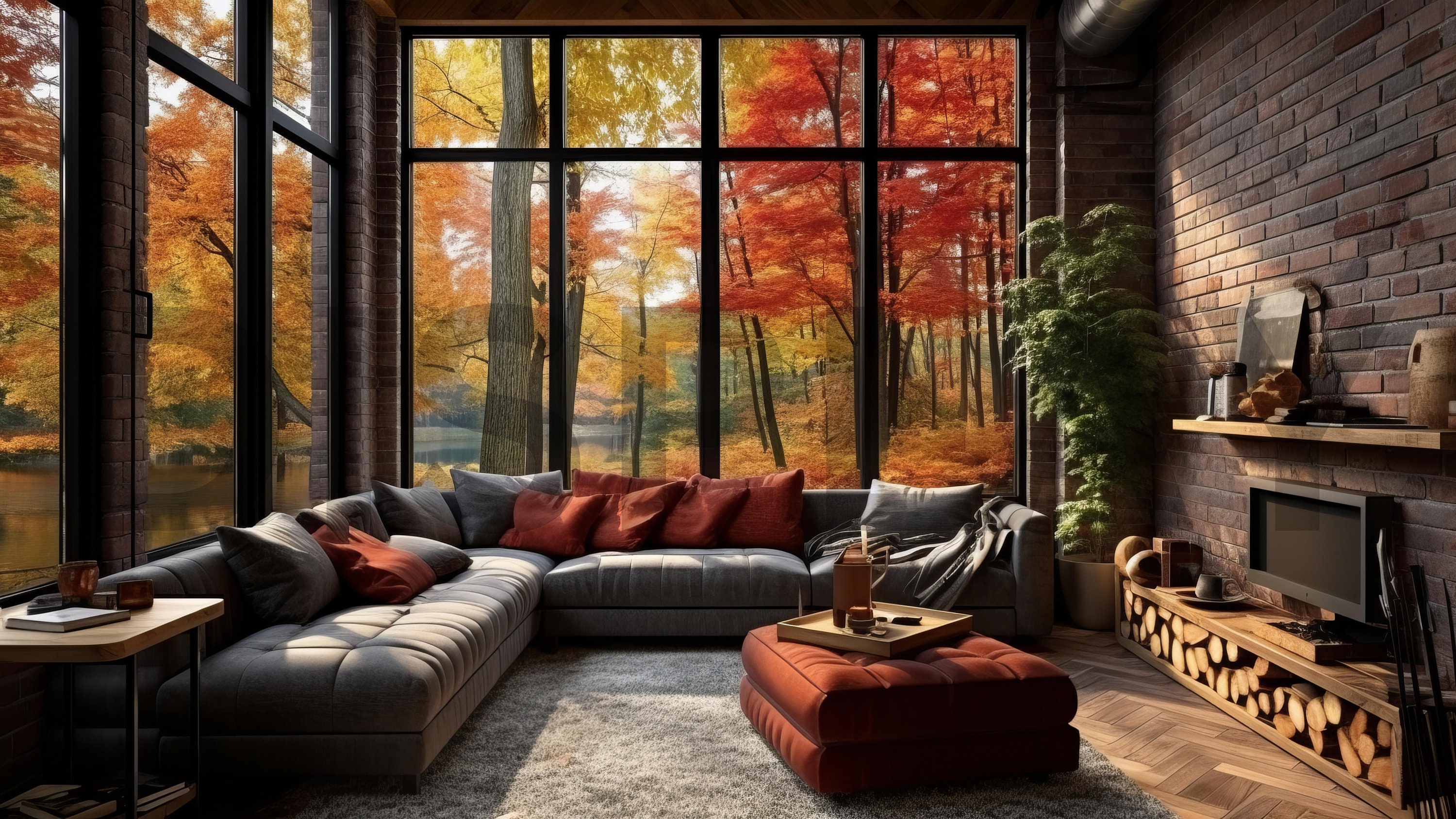 English Cottage Style Fall Virtual Background, Living Room Backdrop ...