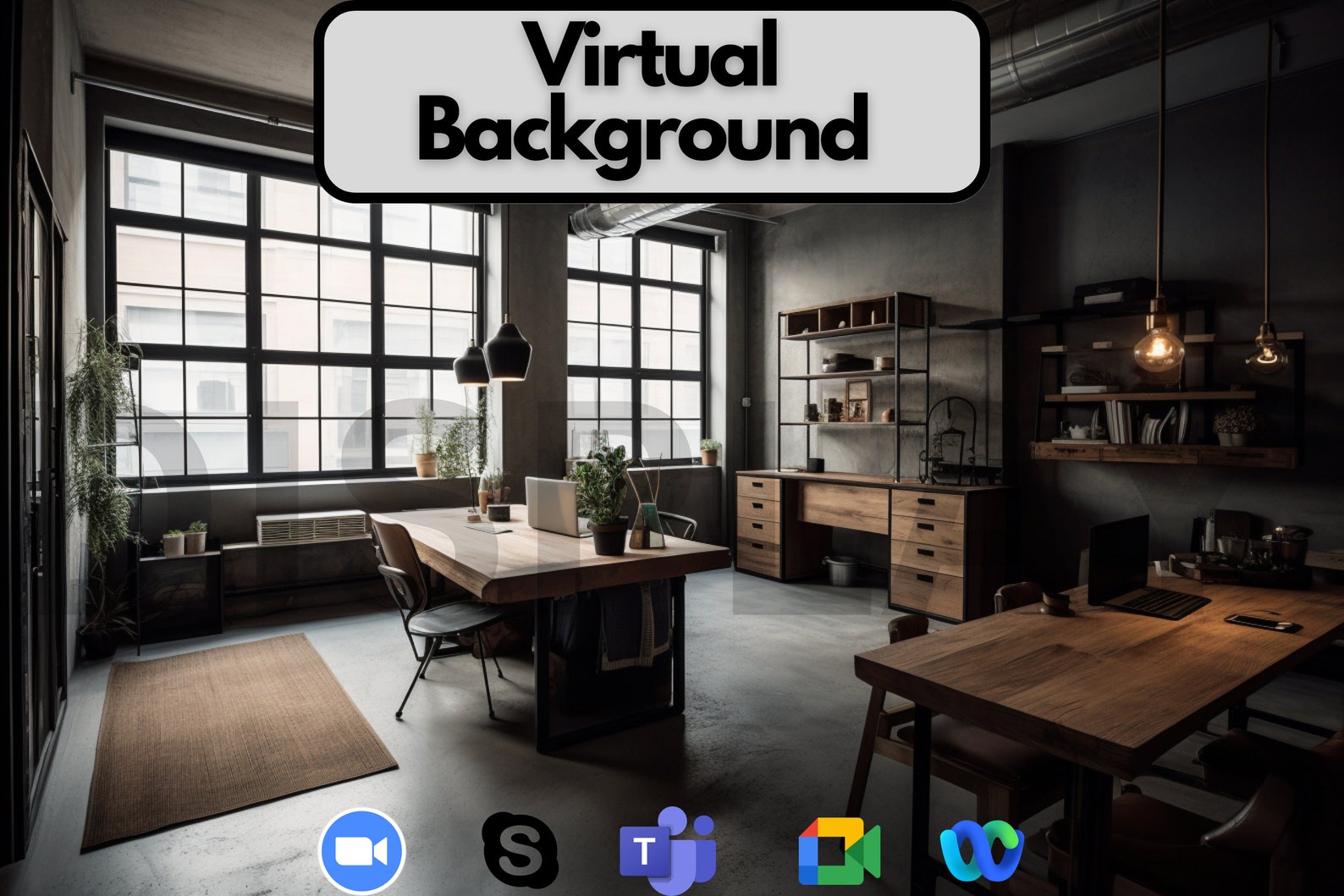 Loft Industrial Virtual Background, Office Backdrop, Zoom, Facebook ...