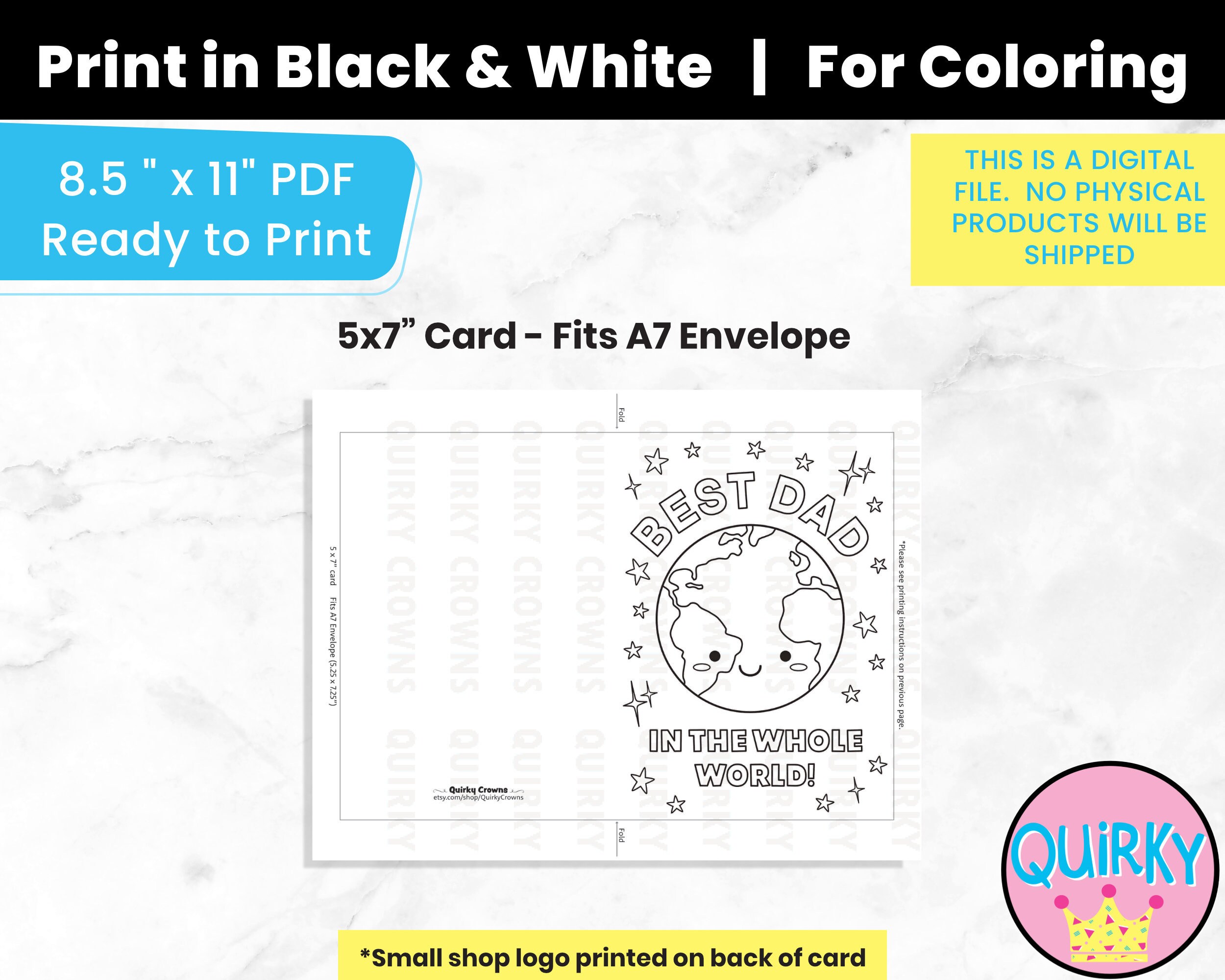 Fathers Day Card for Coloring Printable Best Dad in the World Card From ...