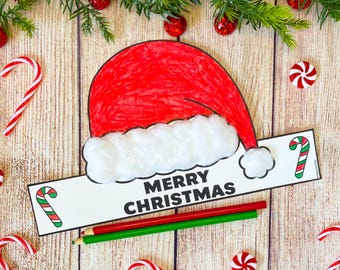 Printable Santa Hat | DIY Christmas Headband Coloring Craft (digital ...