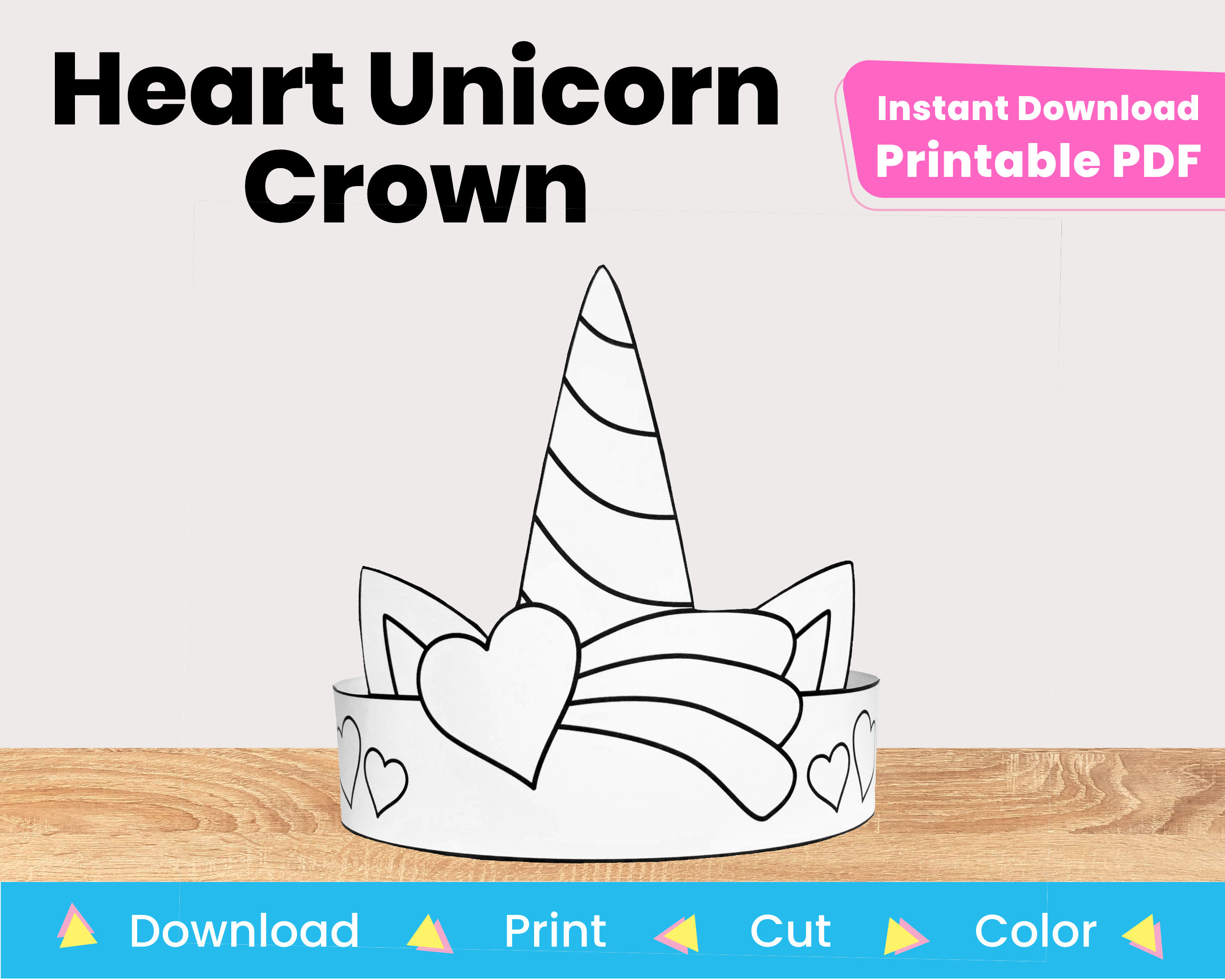 Unicorn Heart Crown Printable Paper Hat Template | DIY Kids Valentine ...