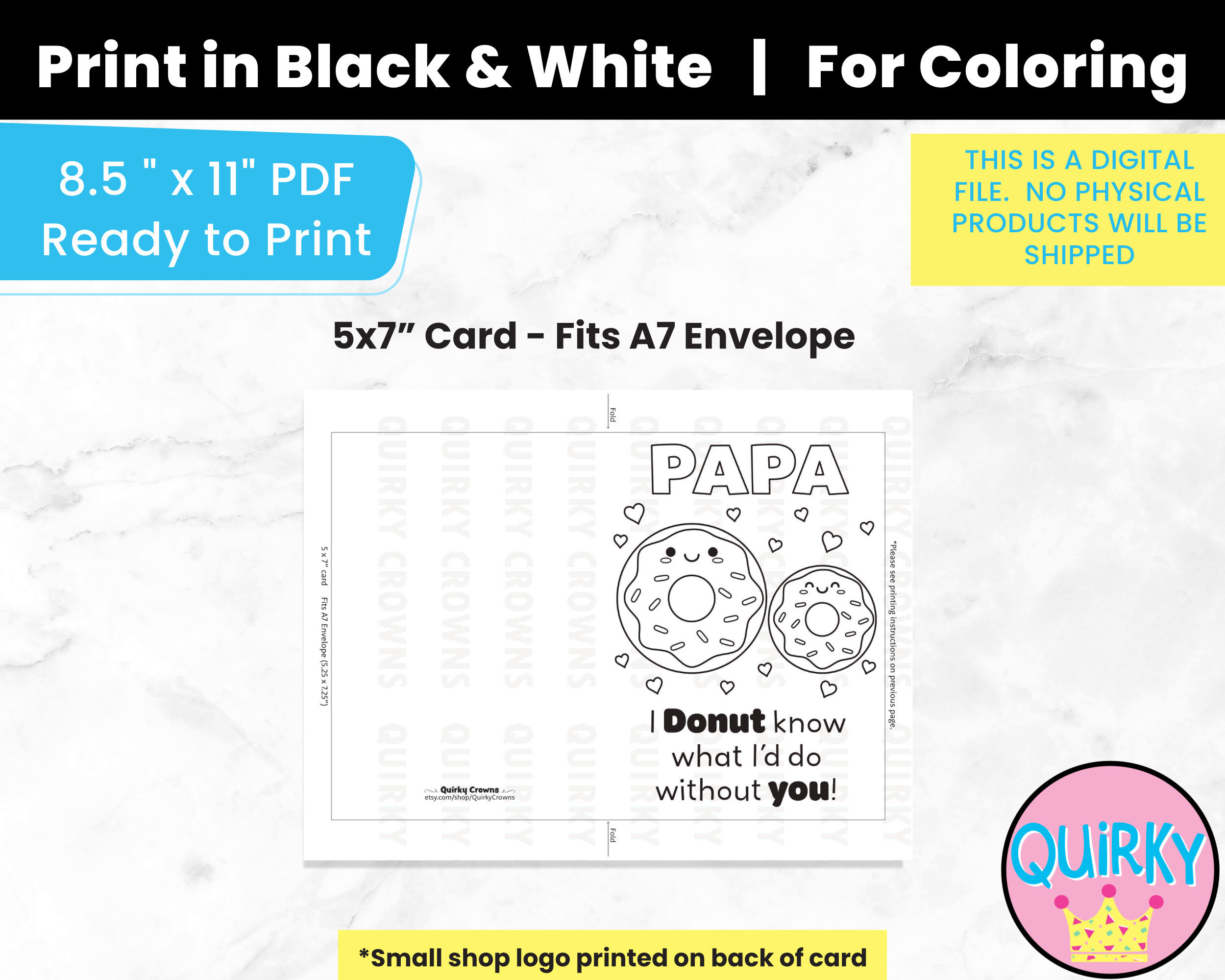 Printable Father's Day Card: Donut Papa Coloring Craft (digital ...