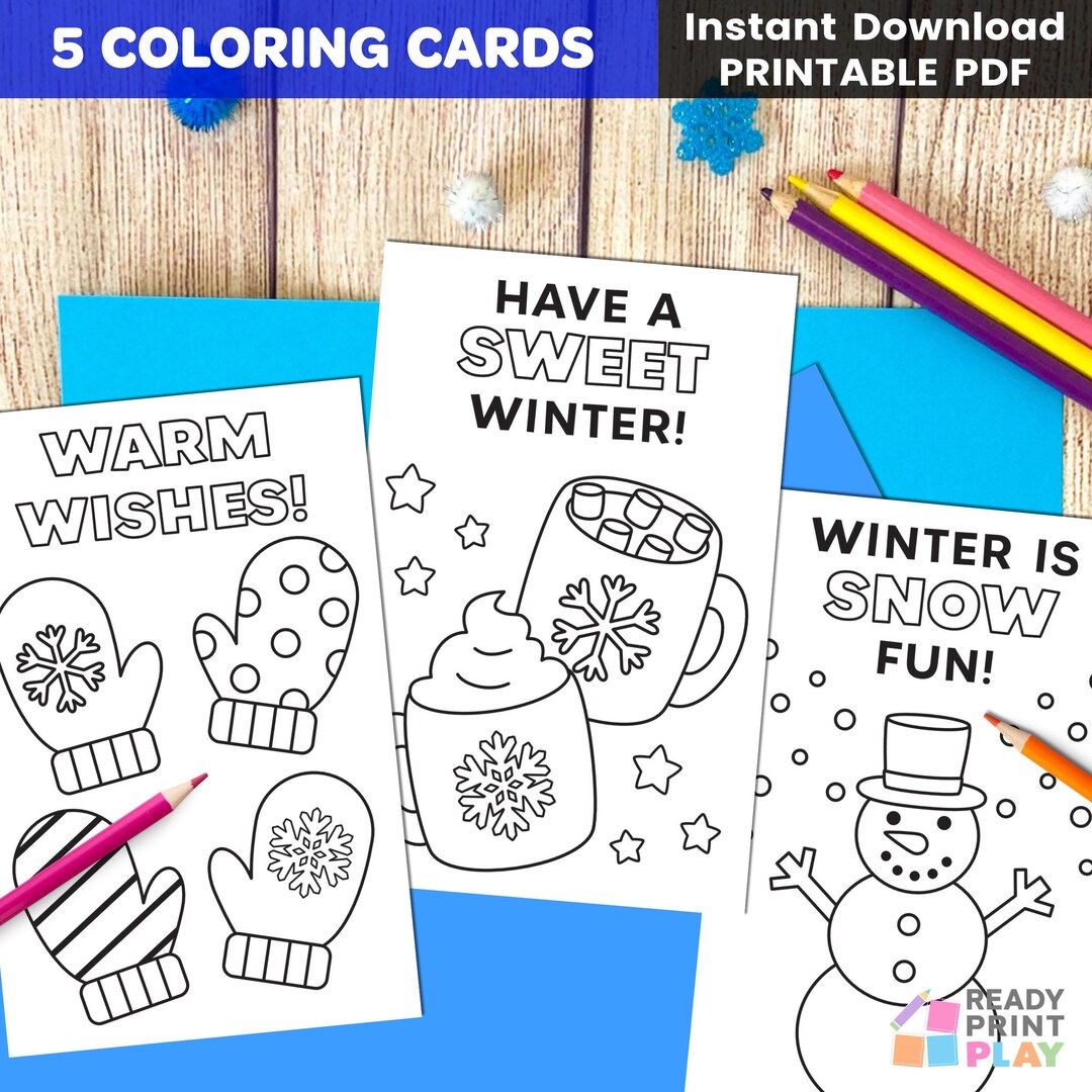 Printable Winter Greeting Cards | Holiday Coloring Craft for Kids - Etsy