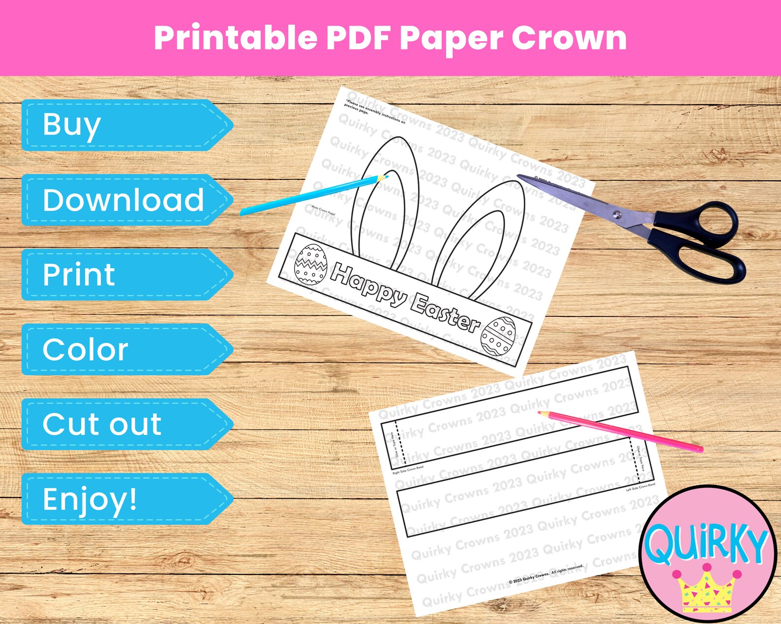 Happy Easter Bunny Ear Printable Paper Crown Hat Template | DIY Kids ...