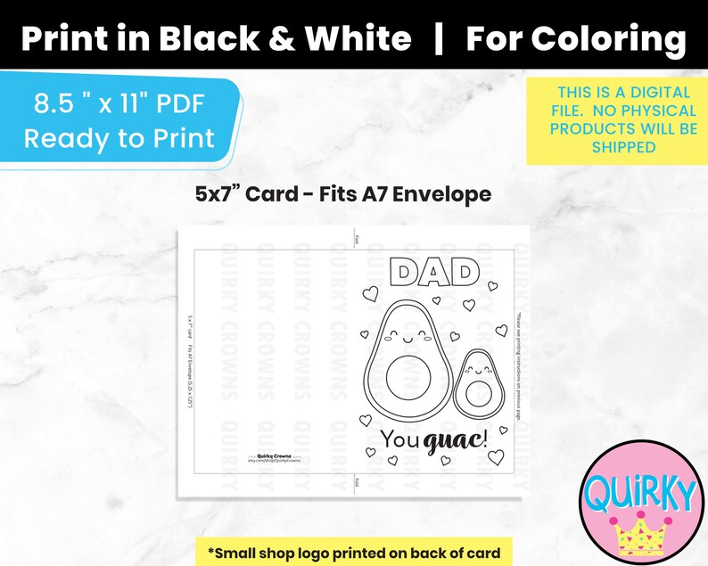 Fathers Day Card for Coloring | Printable Craft You Guac Card to Color ...