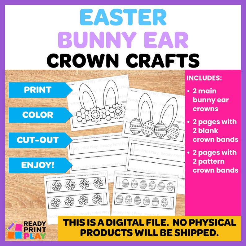 Printable Easter Bunny Ear Hat Craft | Kids Easter Party Headband ...