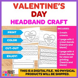 Printable Valentine's Day Party Crown Craft | Coloring Activity - Etsy