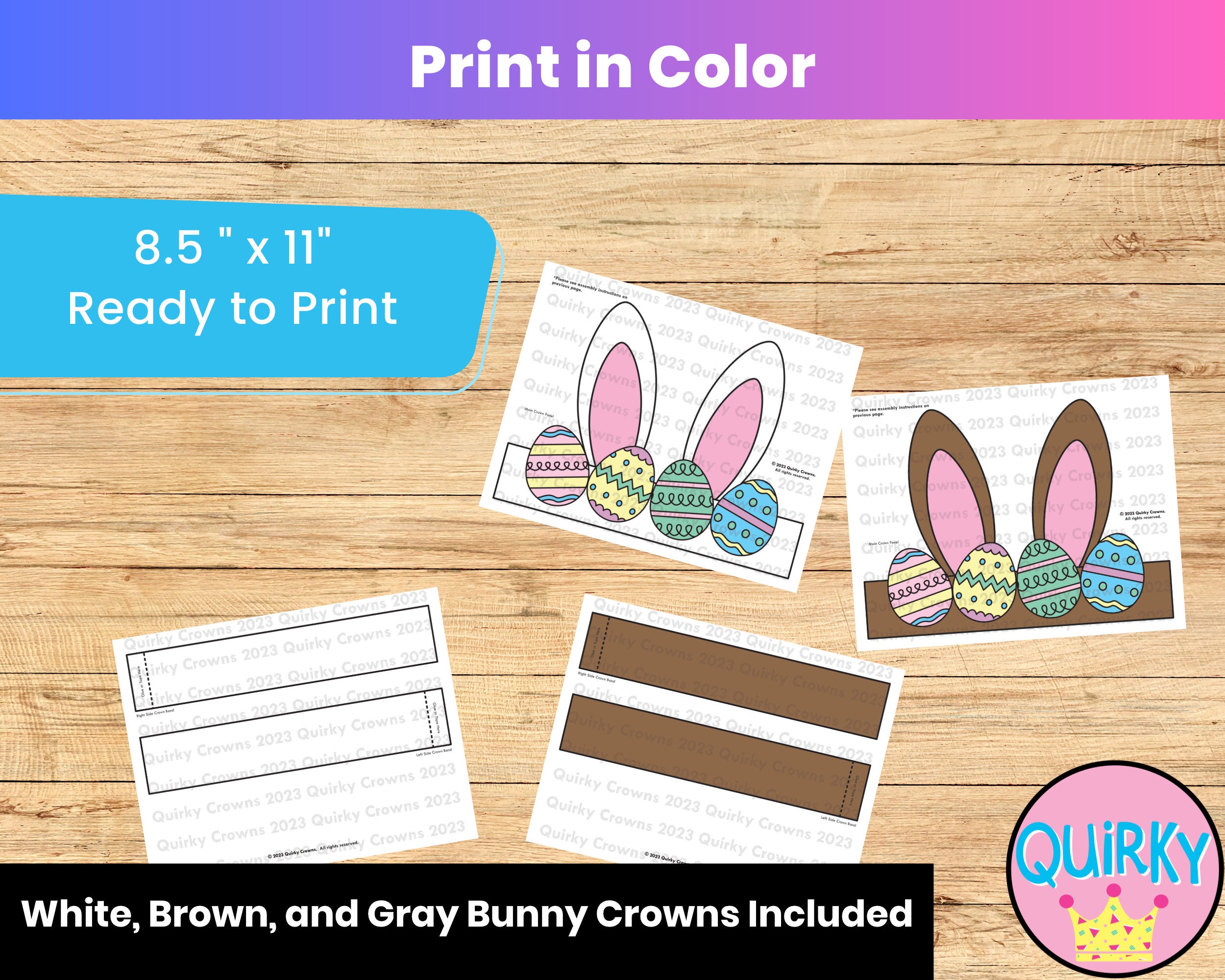 Easter Bunny Ear Printable Paper Hat Template | White, Brown, & Gray ...