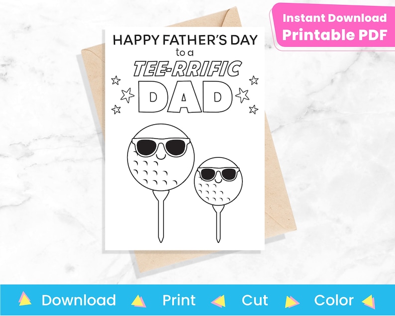 Father’s Day Card to Print and Color | Printable Fathers Day Golf Craft ...