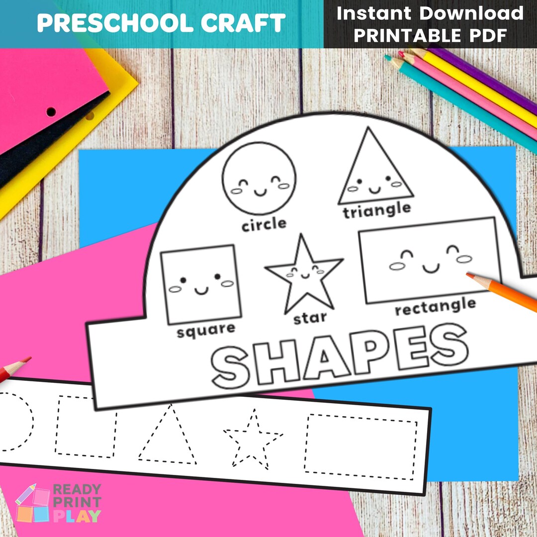Preschool 2D Shapes Hat Craft | Color and Trace Activity Digital ...