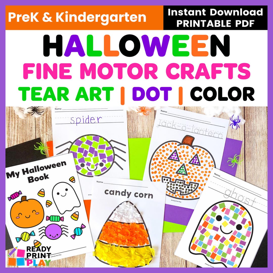 Halloween Fine Motor Craft: Tear Art, Dot & Coloring Pages (digital ...