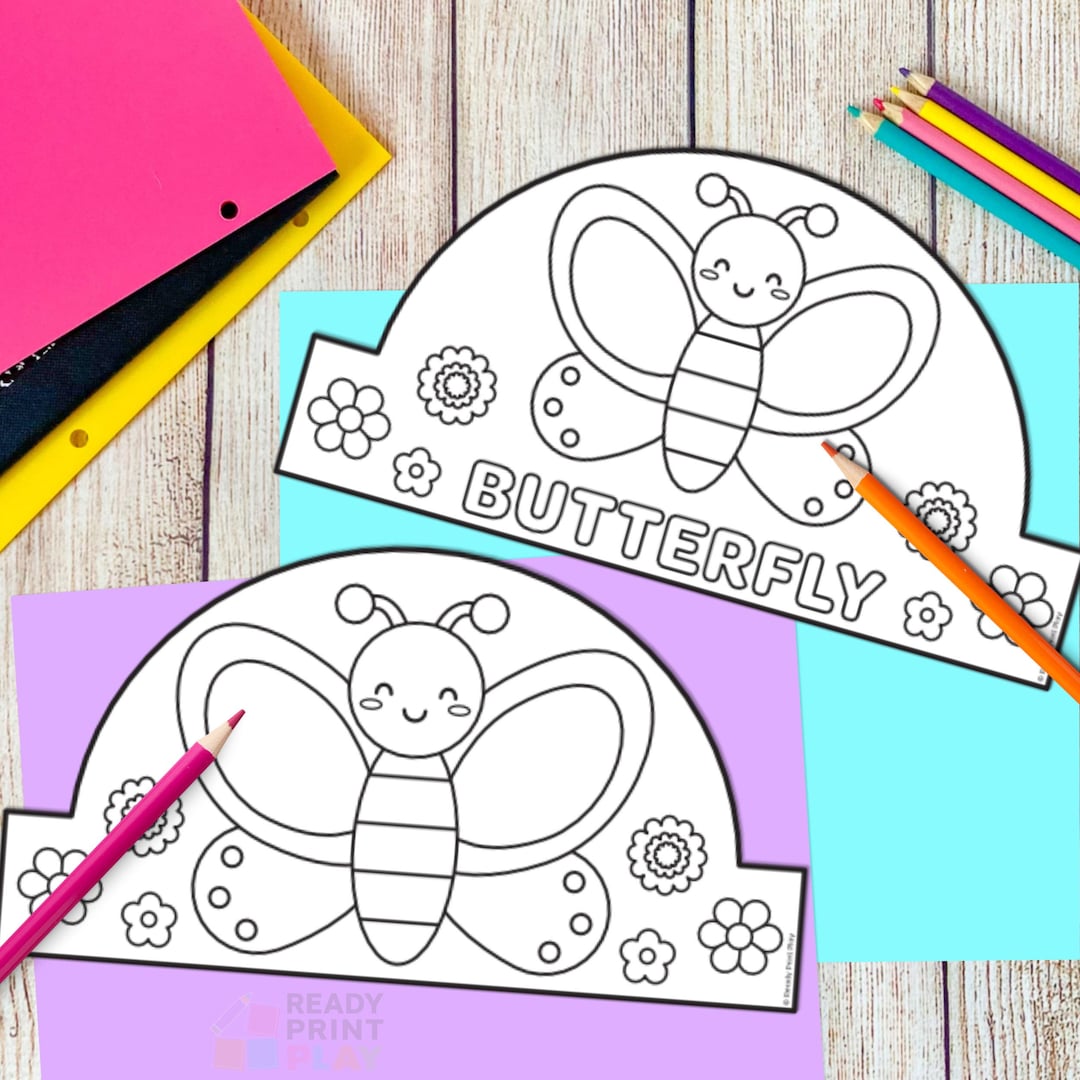 Printable Butterfly Crown Craft | Spring Insects Art Activity - Etsy