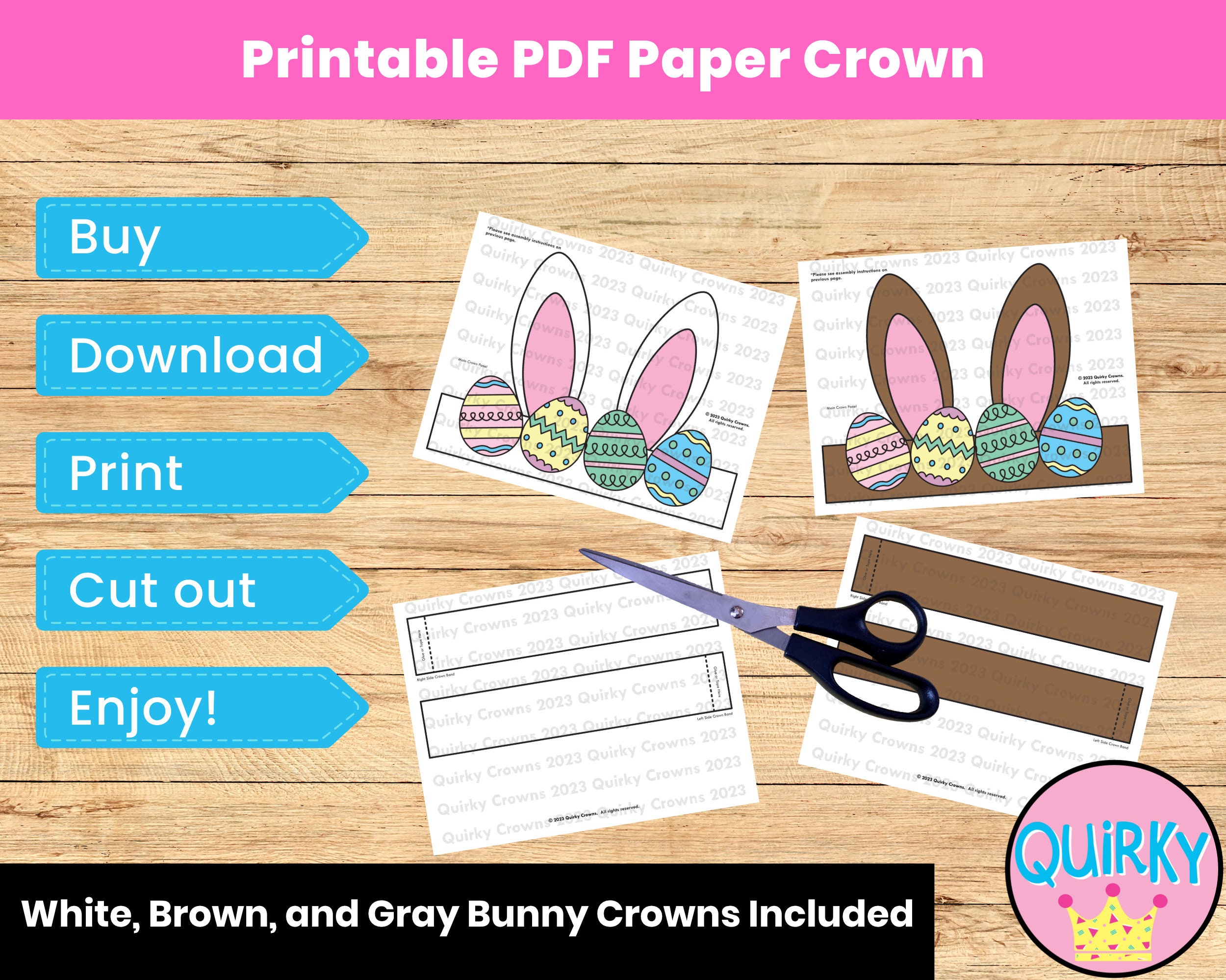 Easter Bunny Ear Printable Paper Hat Template | White, Brown, & Gray ...