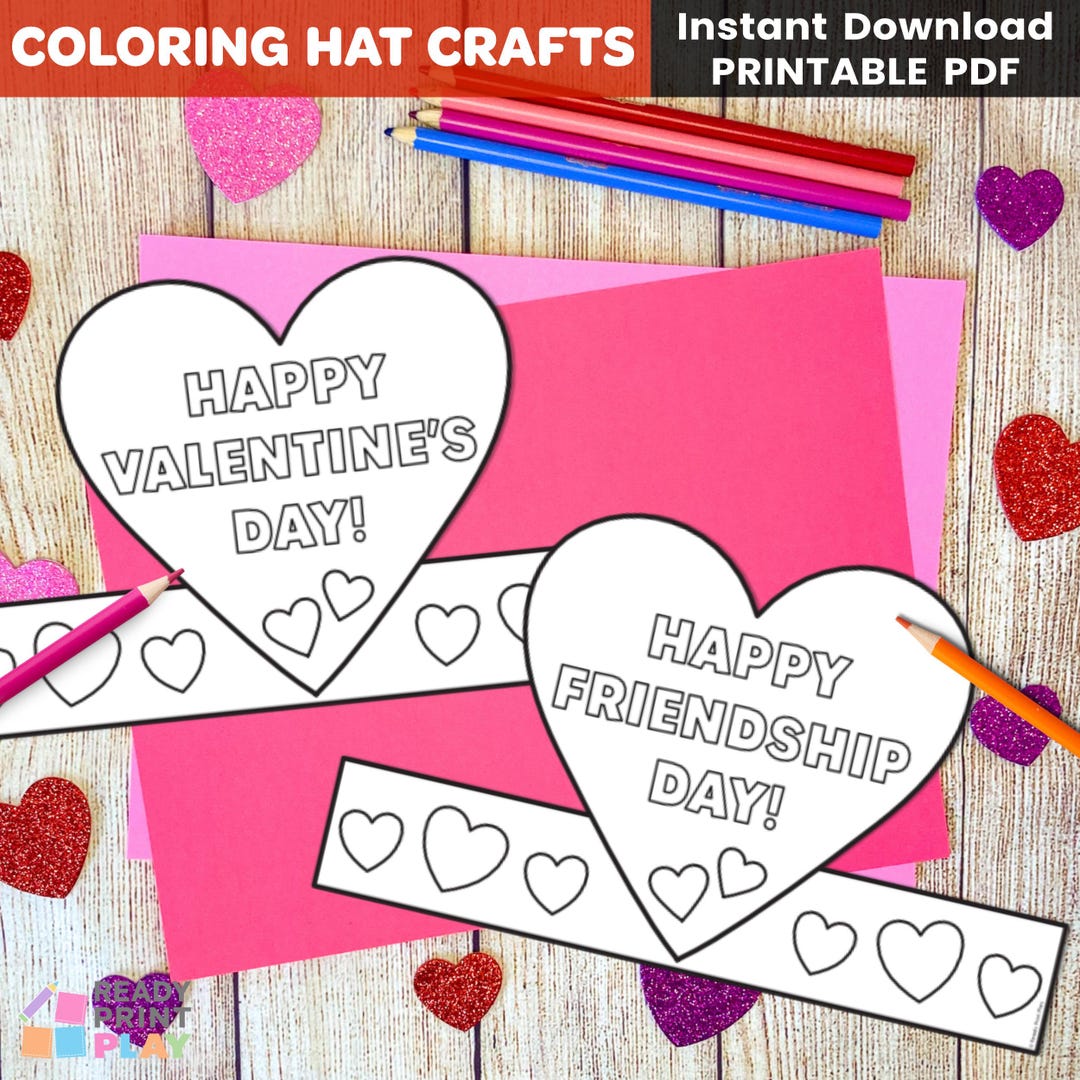 Printable Valentine's Day Party Crown Craft | Coloring Activity - Etsy