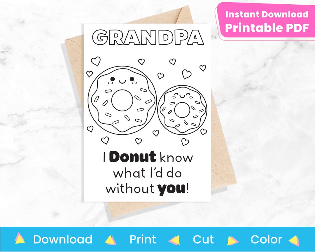 Printable Donut Father's Day Card: Grandpa Coloring Craft (digital ...