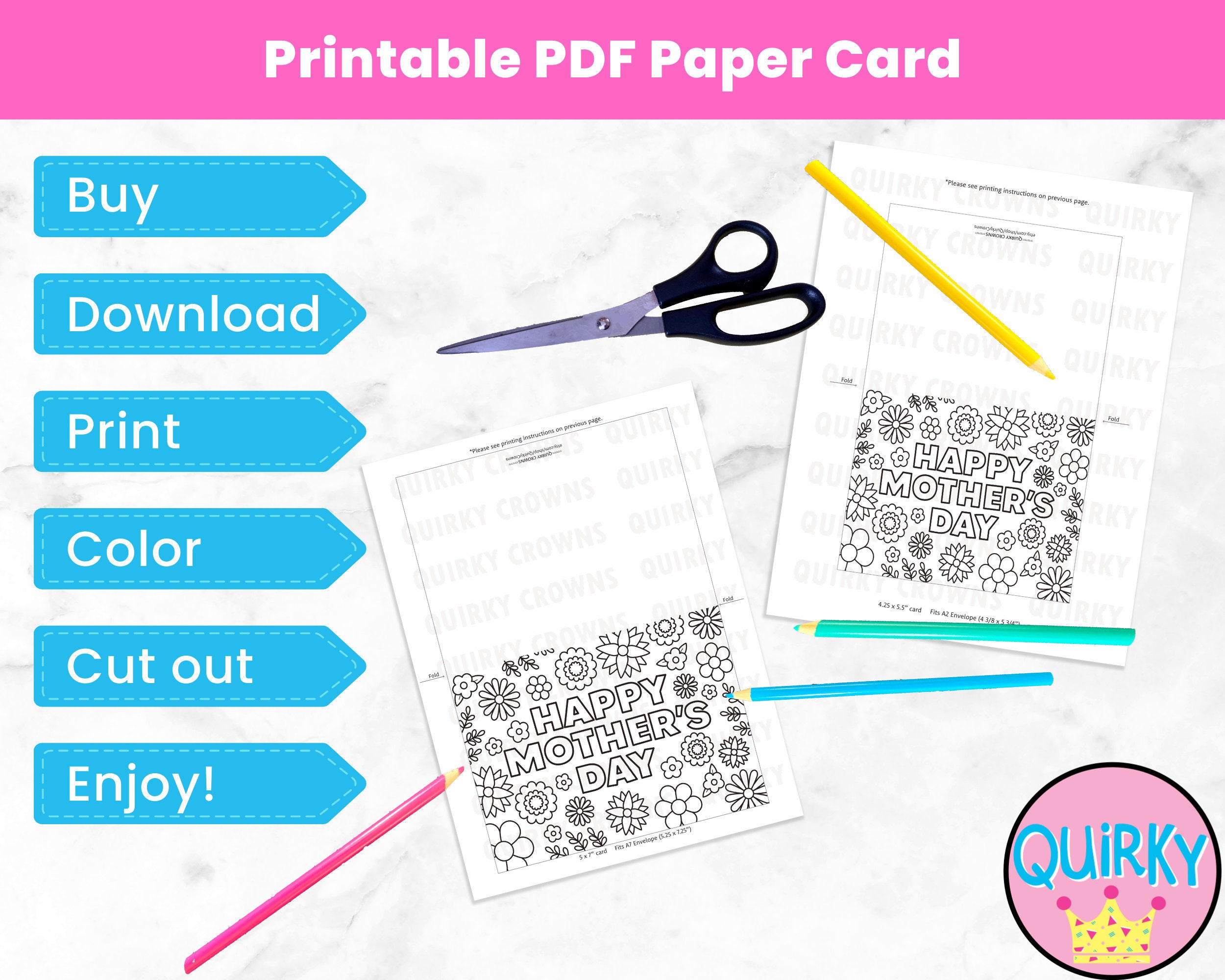 Mother's Day Flower Card to Color | DIY Printable Gift (digital ...