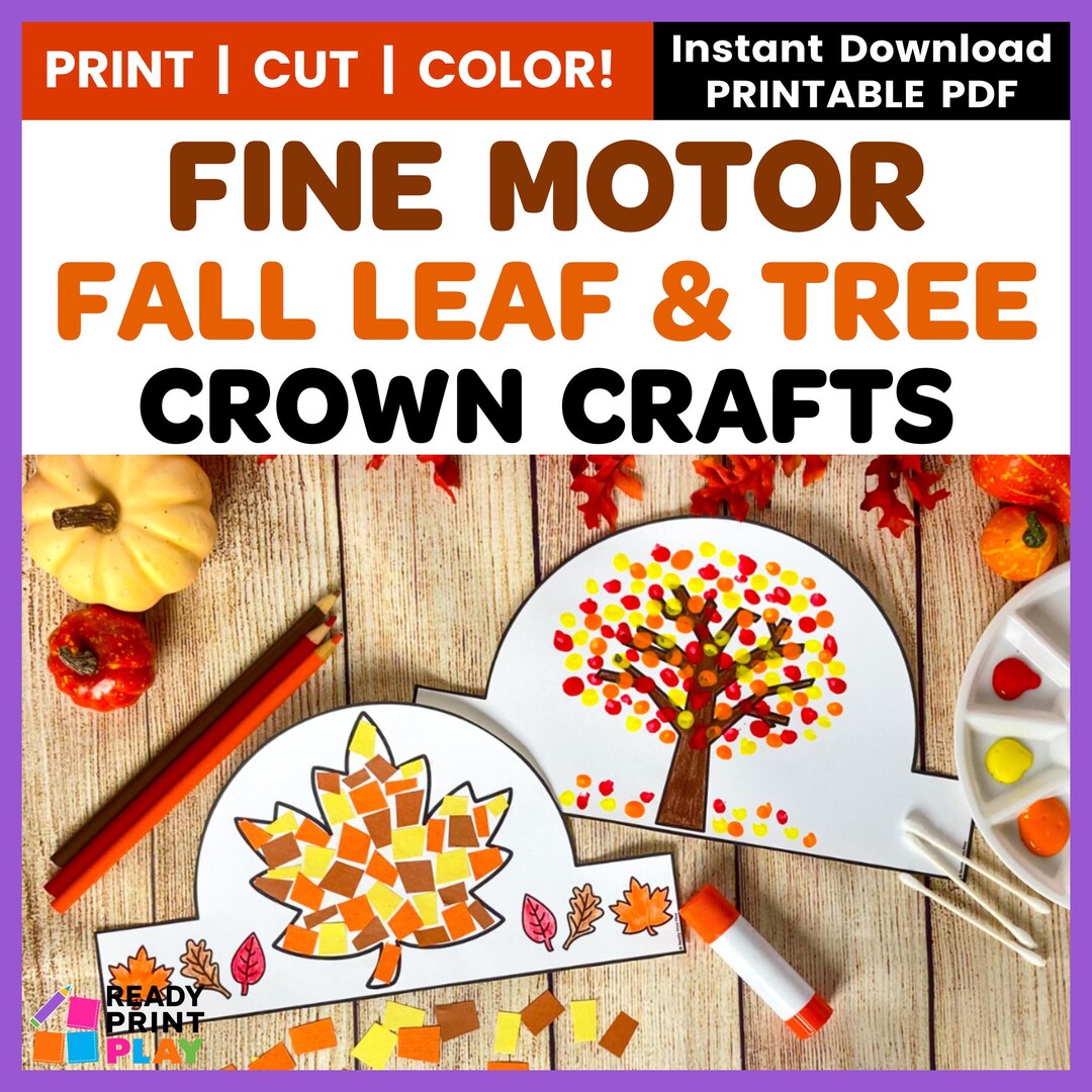 Fall Tree Fine Motor Crown Craft | Kindergarten Leaf Tear Art Activity ...