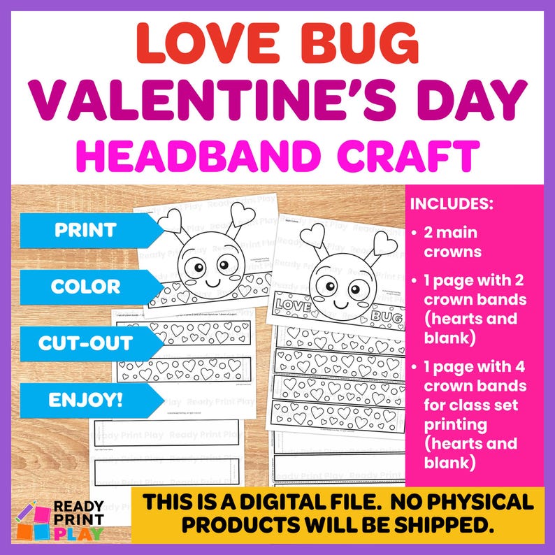 Love Bug Valentine's Day Coloring Crown Craft | Printable Party Hat ...