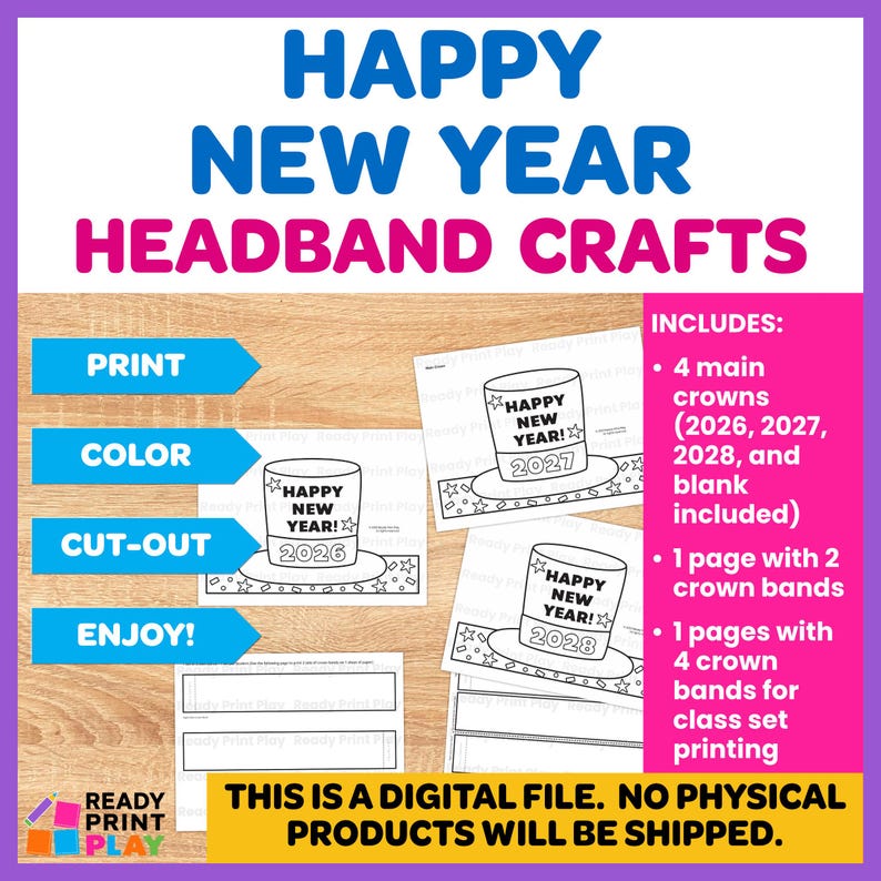 2026 New Year Printable Top Hat Crown Craft | Noon Year's Eve Kids ...